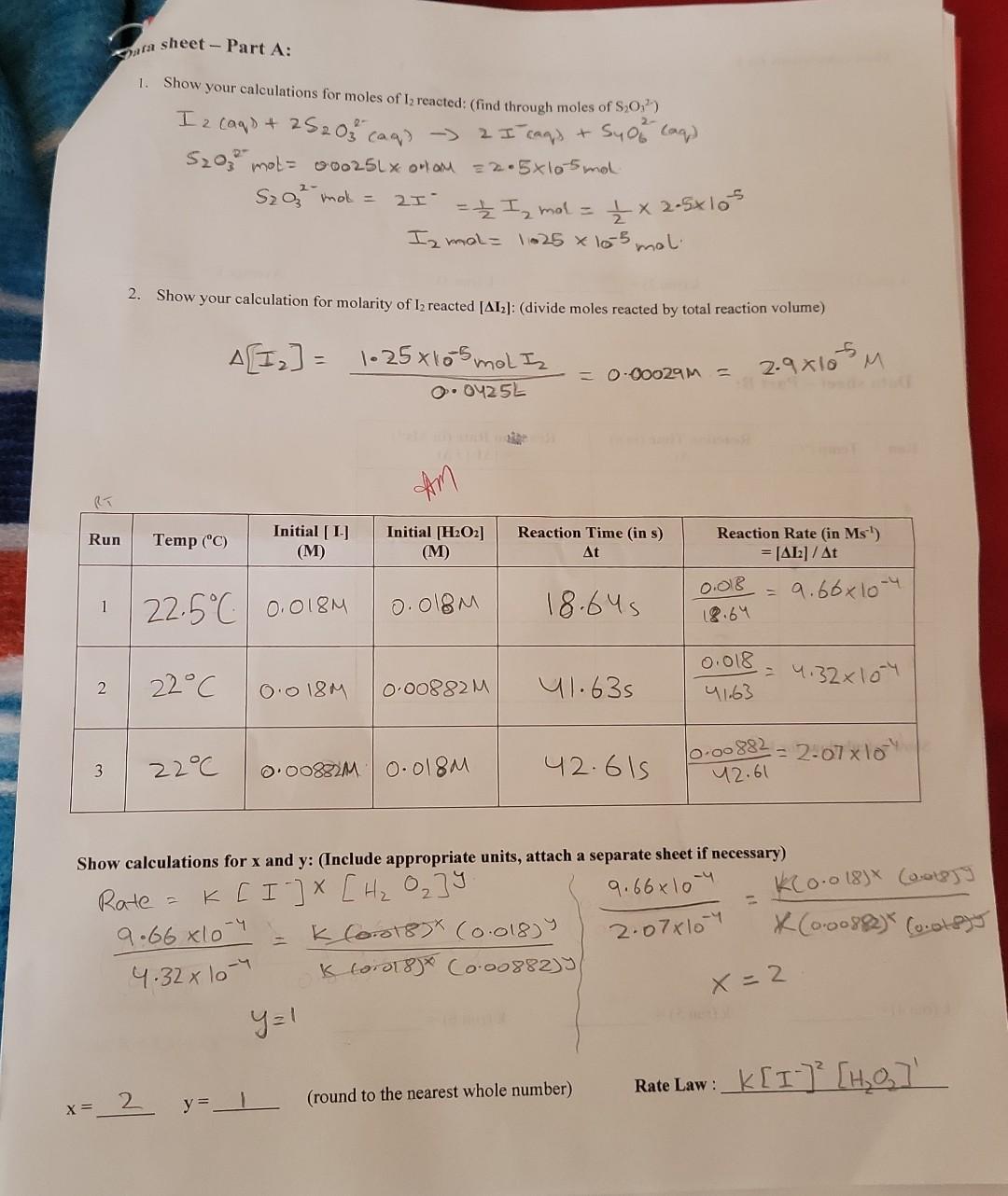 1. Show your calculations for moles of I2 reacted: | Chegg.com