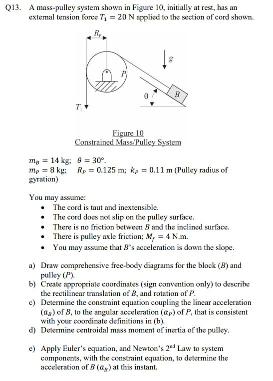 Solved Q13. ﻿A mass-pulley system shown in Figure 10, | Chegg.com