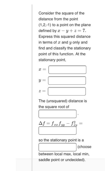 Solved Consider the square of the distance from the point | Chegg.com