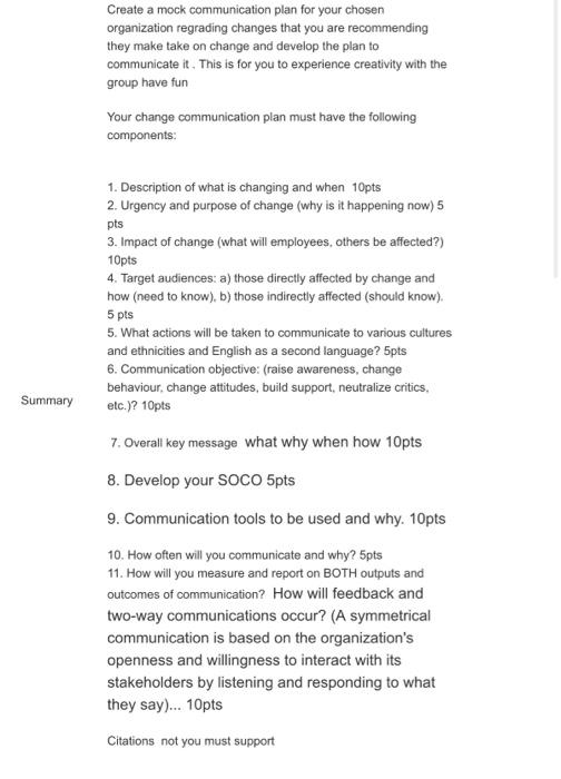 Create a mock communication plan for your chosen | Chegg.com