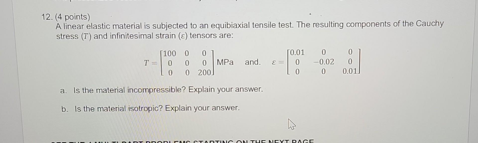 Solved 2. (4 points) A linear elastic material is subjected | Chegg.com