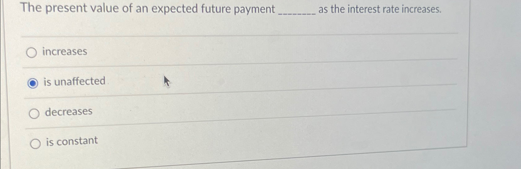 Solved The present value of an expected future payment as | Chegg.com