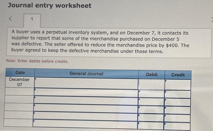 Solved Journal entry worksheet A buyer uses a perpetual | Chegg.com