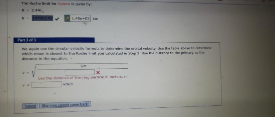 Solved The Roche limit for Saturn is given by: R = 2.490 | Chegg.com