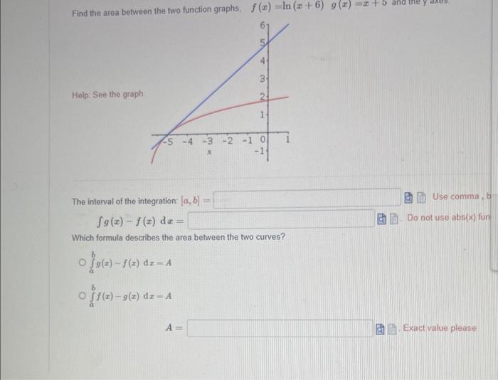 Solved Find the area between the two function graphs, | Chegg.com