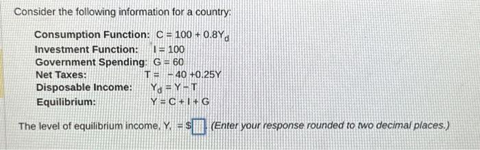 Solved Consider the following information for a country: | Chegg.com