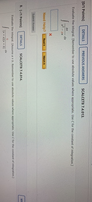 Solved [0/1 Points) DETAILS PREVIOUS ANSWERS SCALCET8 | Chegg.com