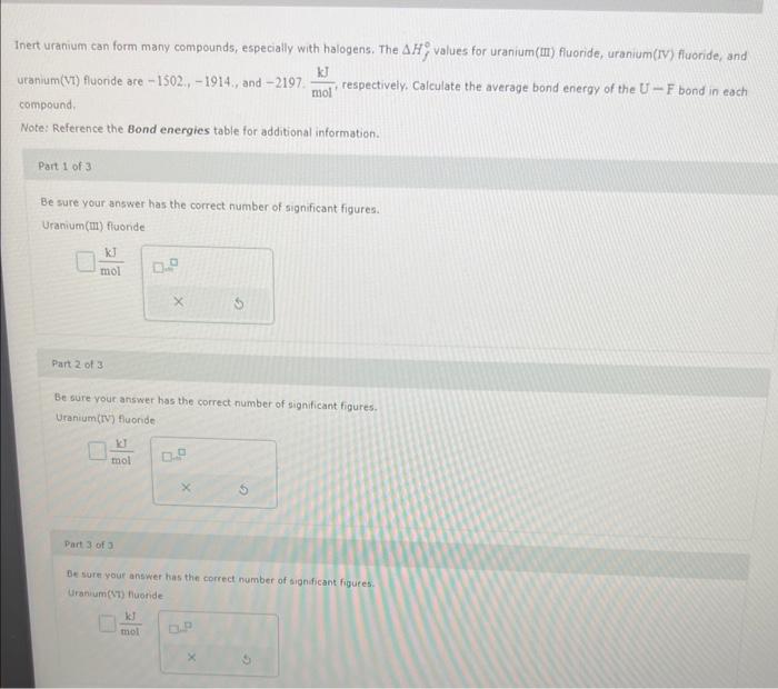 Solved inert uranium can form many compounds, especially | Chegg.com