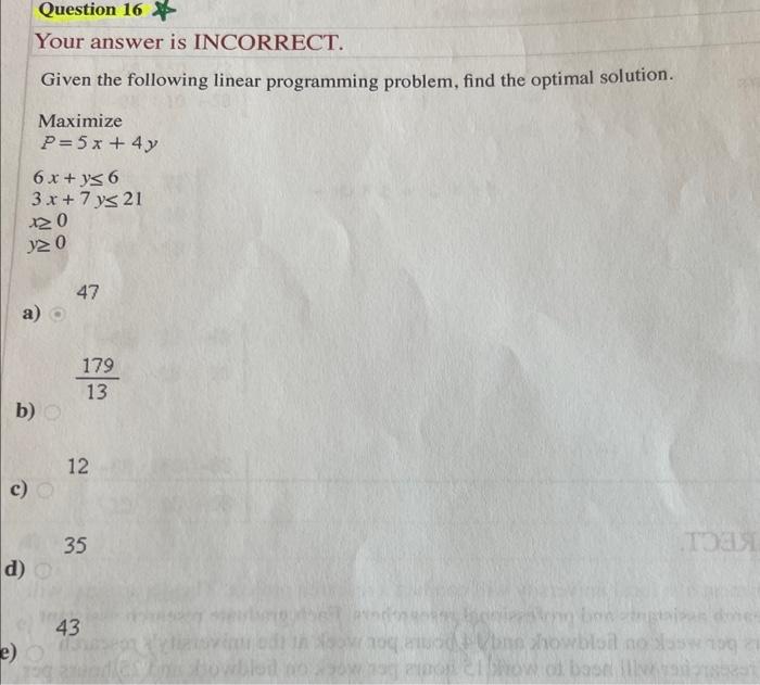 Solved Your answer is INCORRECT. Given the following linear | Chegg.com