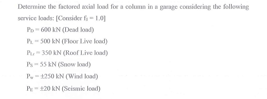 Solved Determine the factored axial load for a column in a | Chegg.com