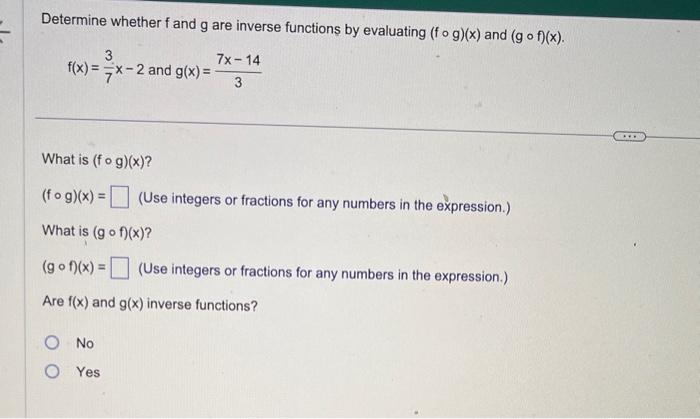 Solved Determine whether f and g are inverse functions by | Chegg.com
