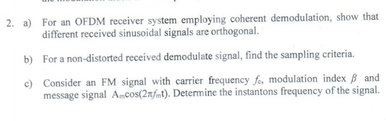 Solved a) ﻿For an OFDM receiver system employing coherent | Chegg.com