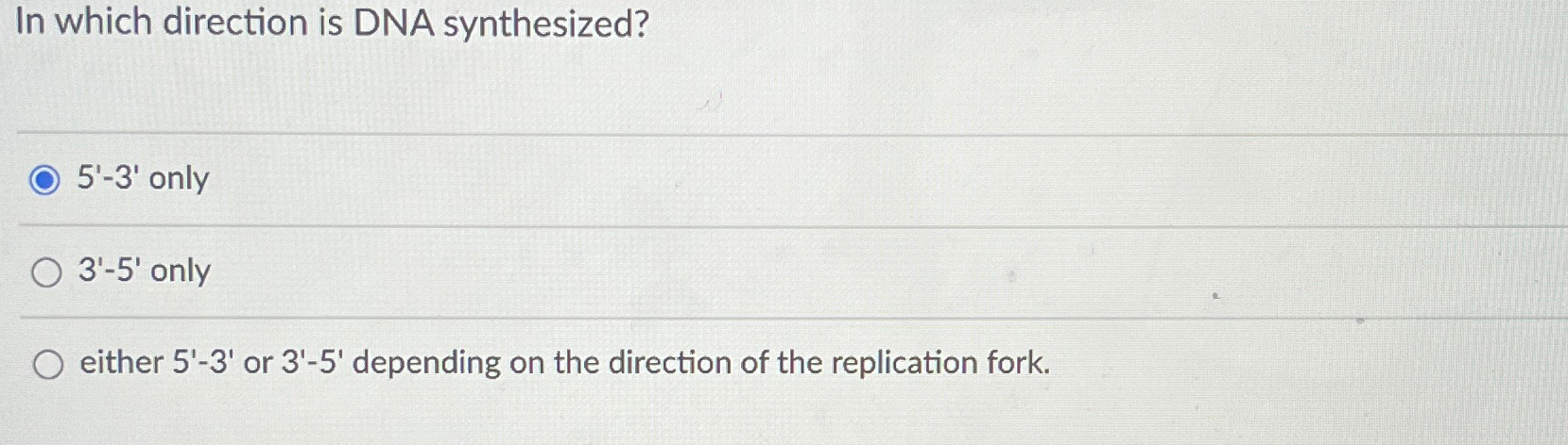 Solved In which direction is DNA synthesized?5'-3' | Chegg.com