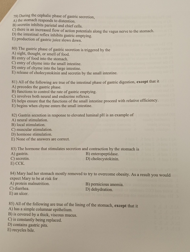 Solved During the cephalic phase of gastric secretion,A) | Chegg.com
