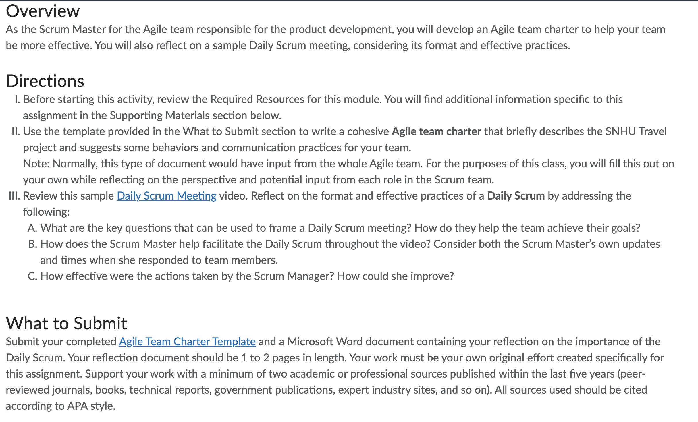 Solved Overview As the Scrum Master for the Agile team | Chegg.com