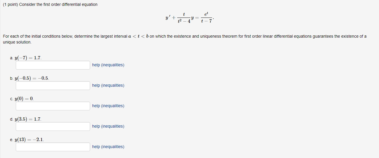 Solved (1 ﻿point) ﻿Consider the first order differential | Chegg.com