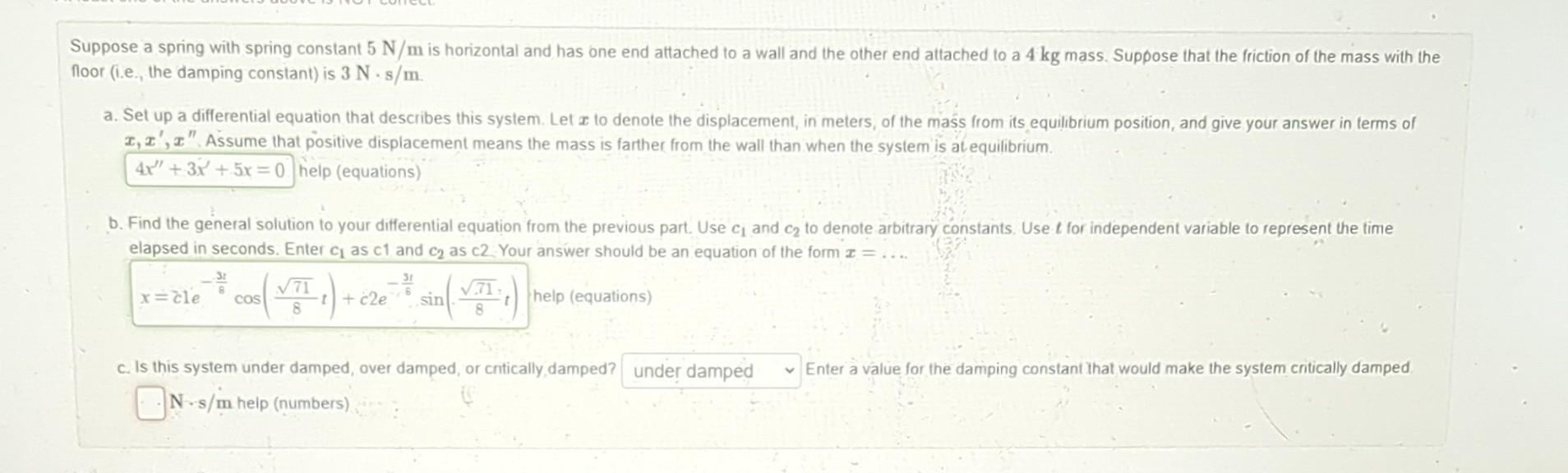 Solved Suppose A Spring With Spring Constant 5 N M Is