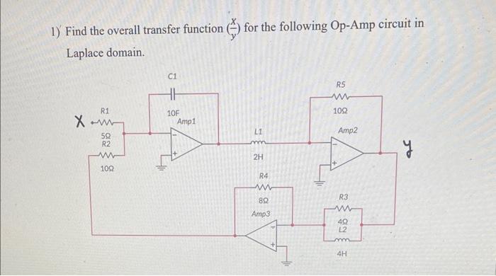 Solved 1) Find the overall transfer function (yx) for the | Chegg.com
