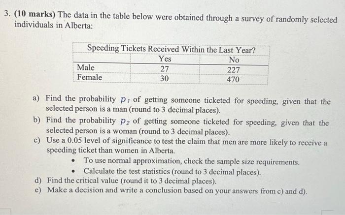 Solved 3. (10 marks) The data in the table below were | Chegg.com