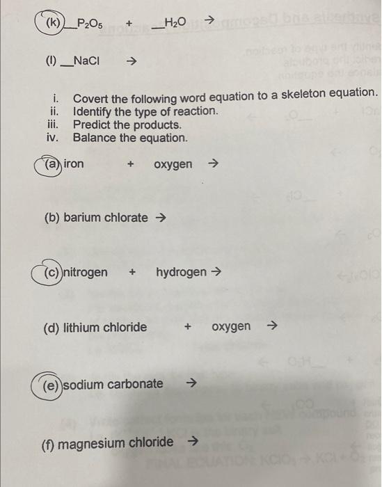 Solved (I) NaCl → i. Covert the following word equation to a | Chegg.com