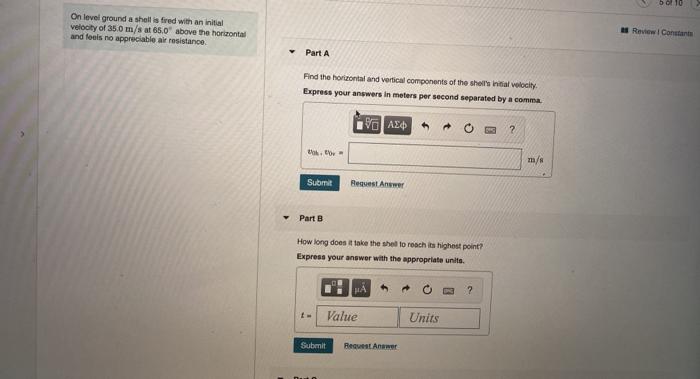 Solved On level ground a shell is fired with an initial | Chegg.com