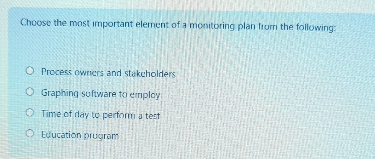 Solved Choose the most important element of a monitoring | Chegg.com