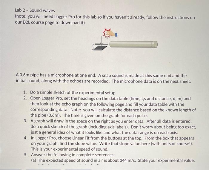 Solved Lab 2 - Sound waves (note: you will need Logger Pro | Chegg.com