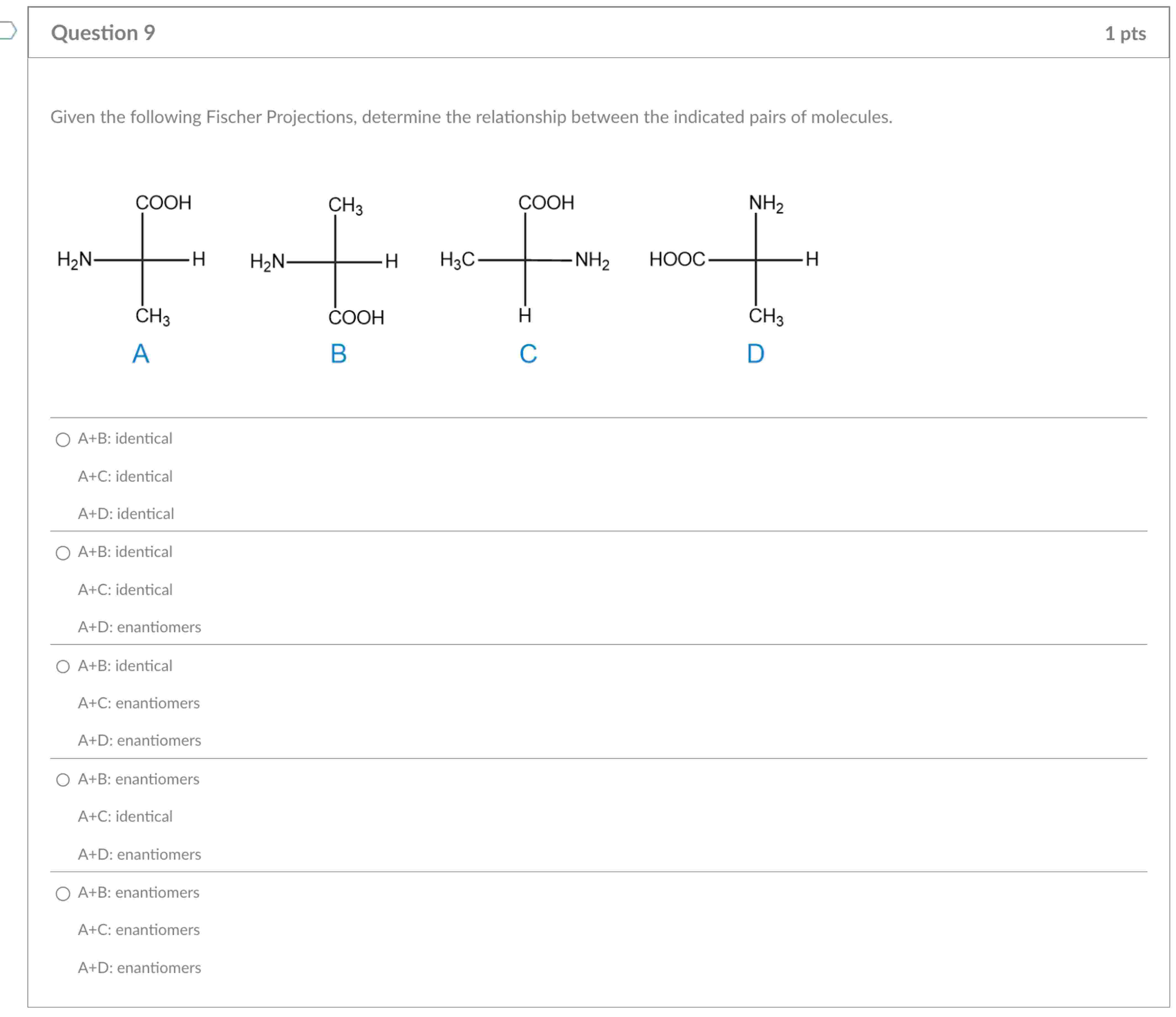 Question 9Given the following Fischer Projections, | Chegg.com