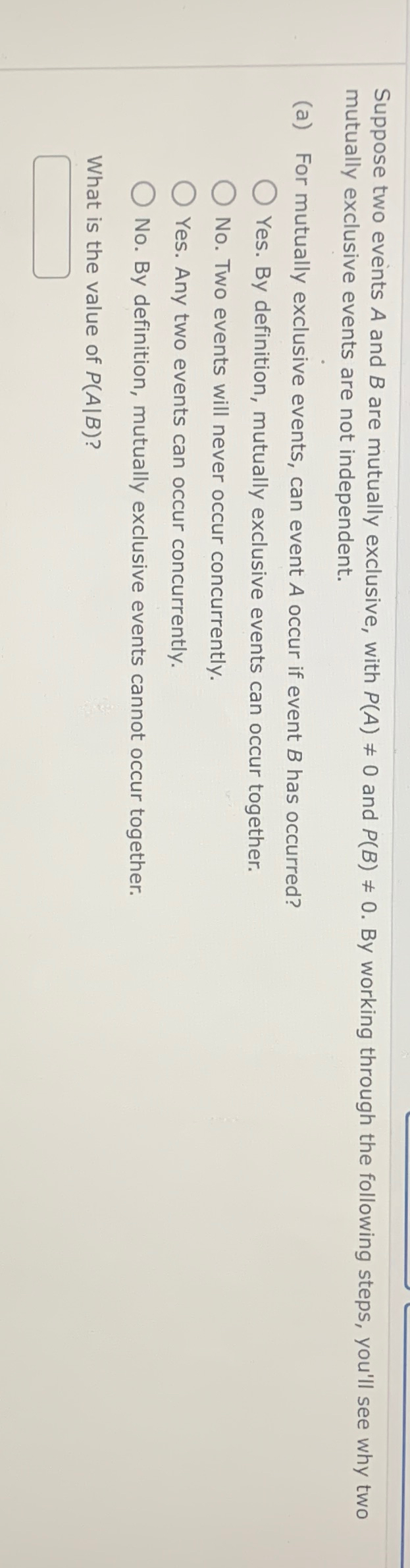 Solved Suppose two events A and B are mutually exclusive, | Chegg.com