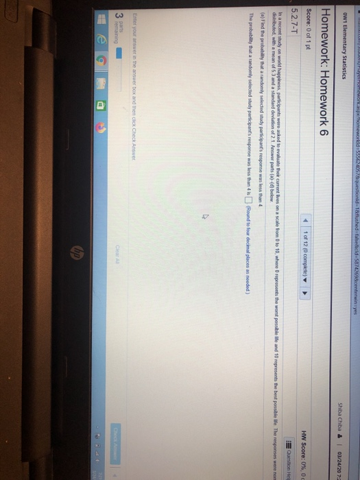 Solved W1 Elementary Statistics Shiba Chiba & Homework: | Chegg.com