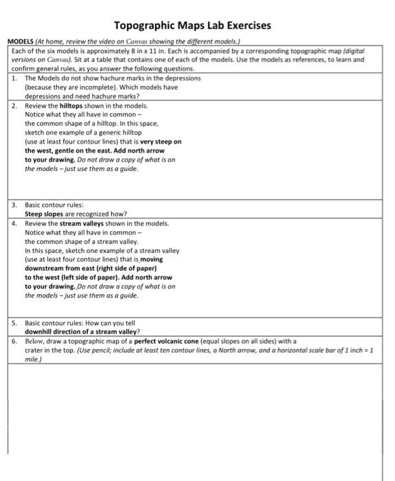 Solved Topographic Maps Lab Exercises MODELS (At home, | Chegg.com