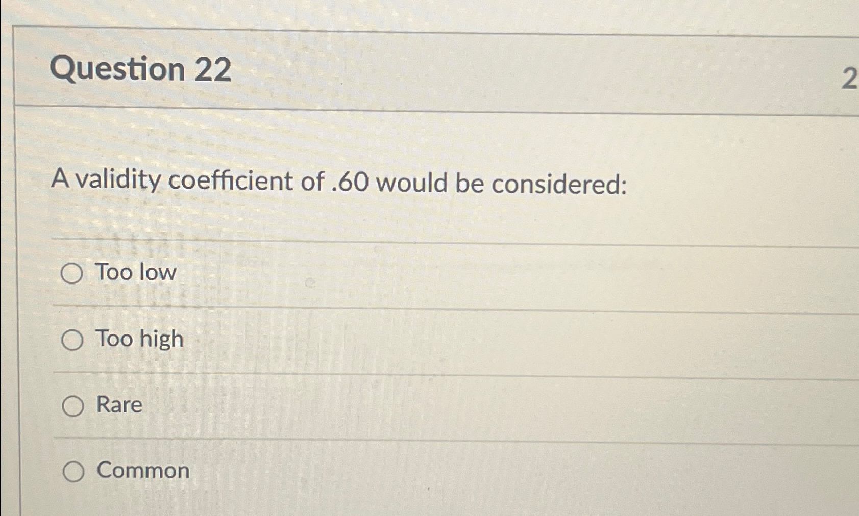 Solved Question 22A validity coefficient of .60 ﻿would be | Chegg.com