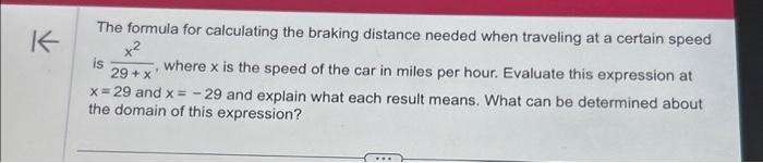 Solved The formula for calculating the braking distance | Chegg.com