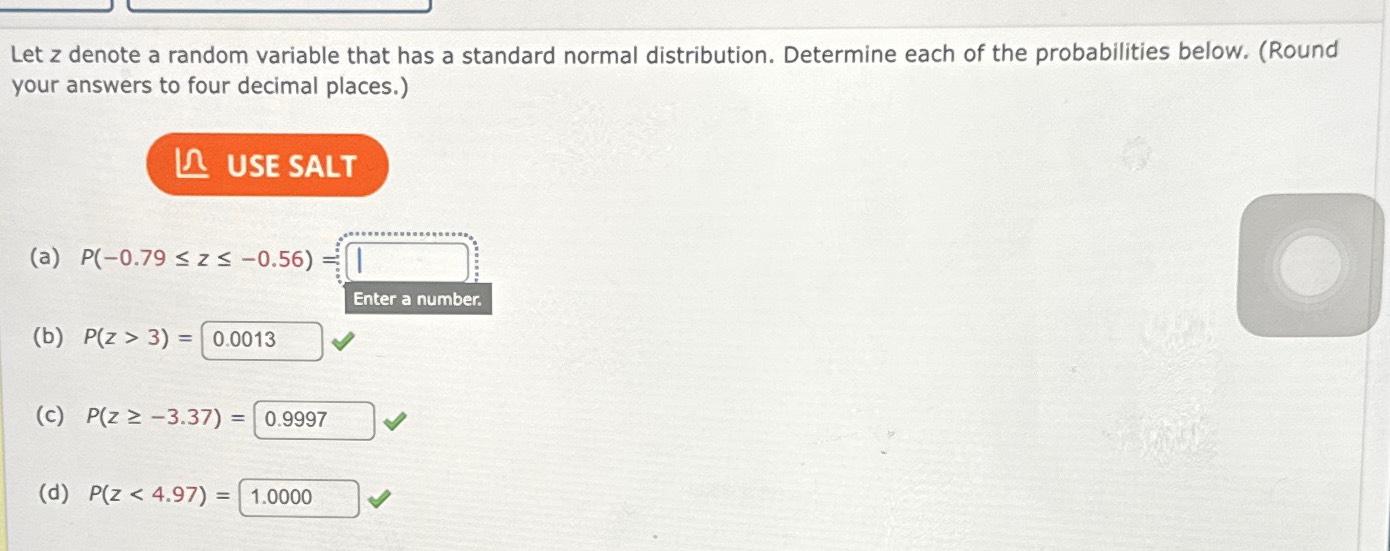 Solved Let z ﻿denote a random variable that has a standard | Chegg.com