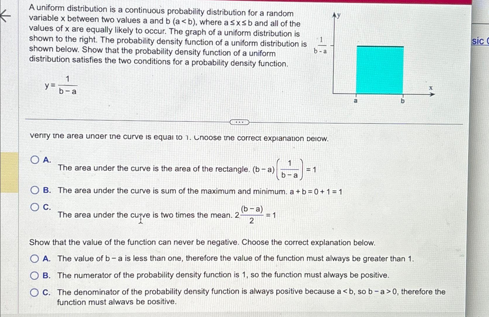 Solved A uniform distribution is a continuous probability | Chegg.com