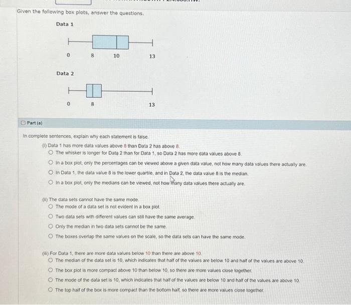 Solved Given the following box plots, answer the questions. | Chegg.com