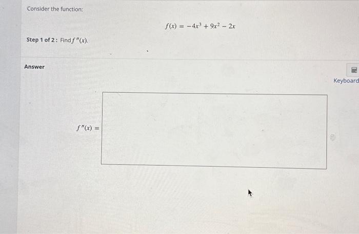 Solved Consider the function: f(x)=−4x3+9x2−2x Step 1 of 2: | Chegg.com