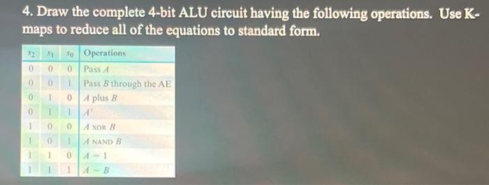 Solved 4. Draw the complete 4-bit ALU circuit having the | Chegg.com