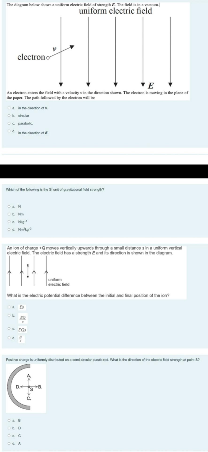 Solved The diagram below shows a uniform electric field of | Chegg.com
