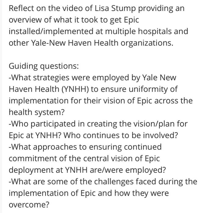 Solved Reflect on the video of Lisa Stump providing an | Chegg.com