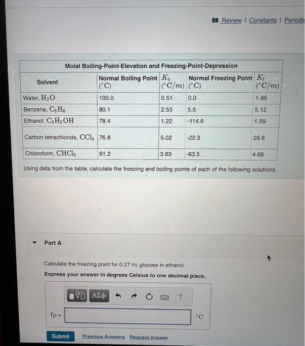 Solved Using data from the table, calculate the freezing and | Chegg.com