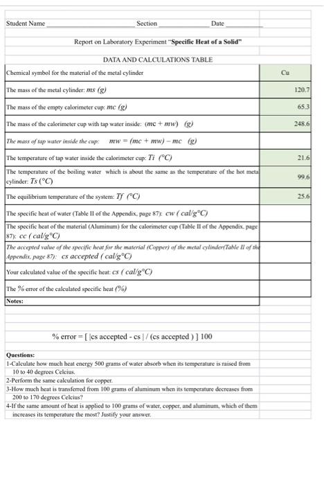 Solved Student Name Section Date Report on Laboratory | Chegg.com