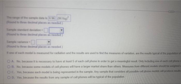 The tange dot the sample datis is (Peond to throe | Chegg.com