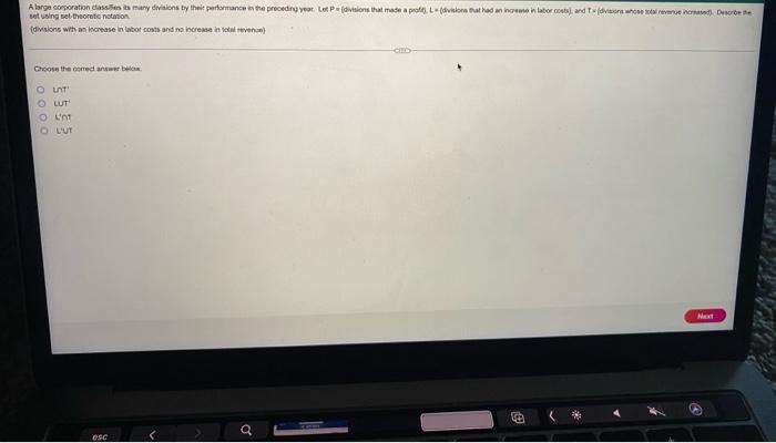 Solved A large corporation classes its many divisions by | Chegg.com