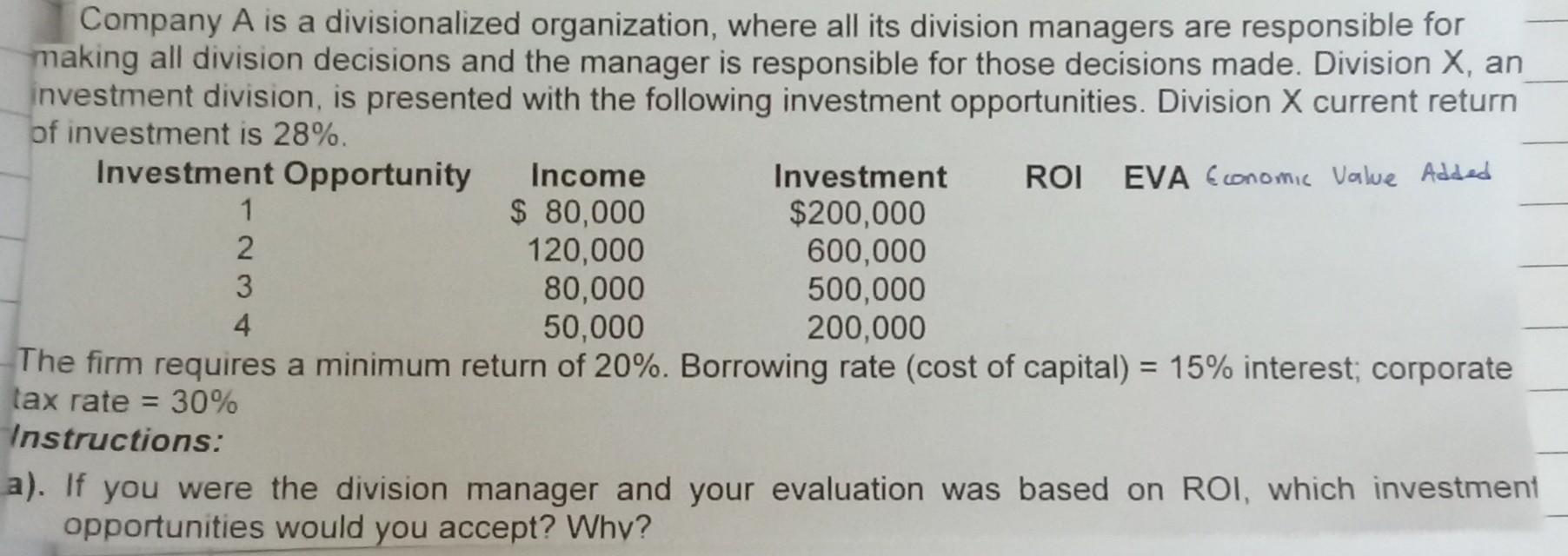 Solved Company A is a divisionalized organization, where all | Chegg.com