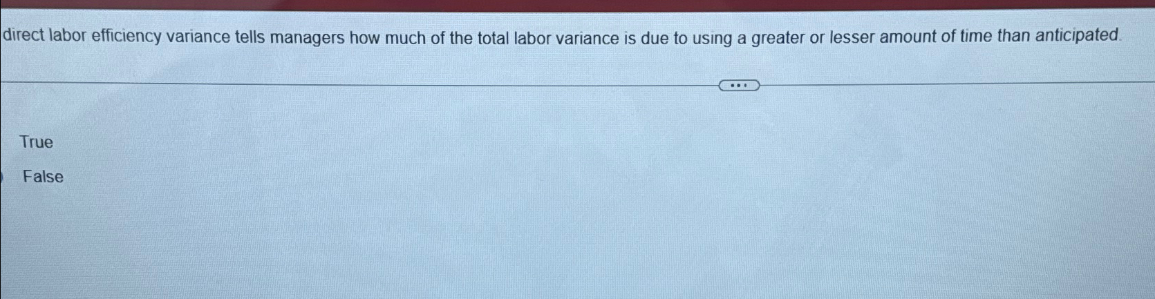 Solved Direct Labor Efficiency Variance Tells Managers How