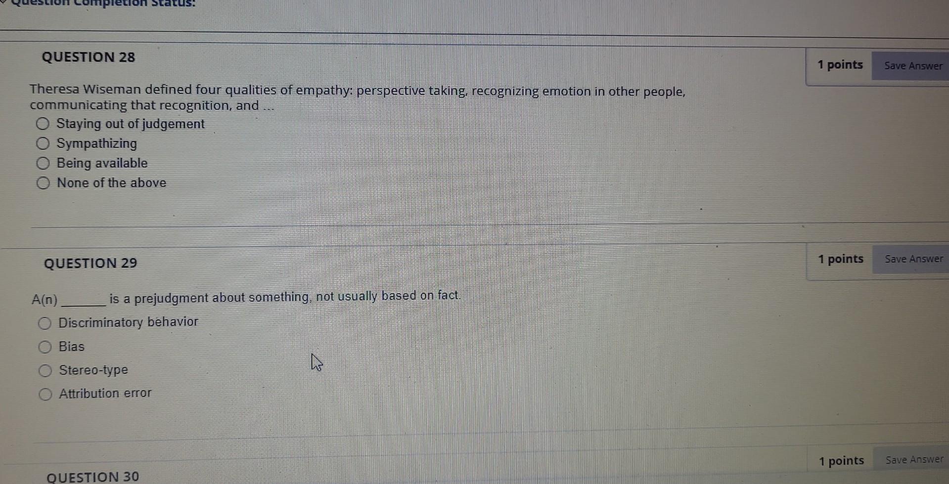Solved Theresa Wiseman defined four qualities of empathy: | Chegg.com