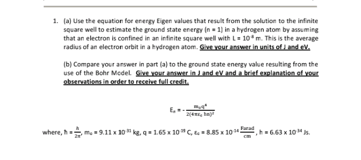 Solved 1. (a) Use the equation for energy Eigen values that | Chegg.com
