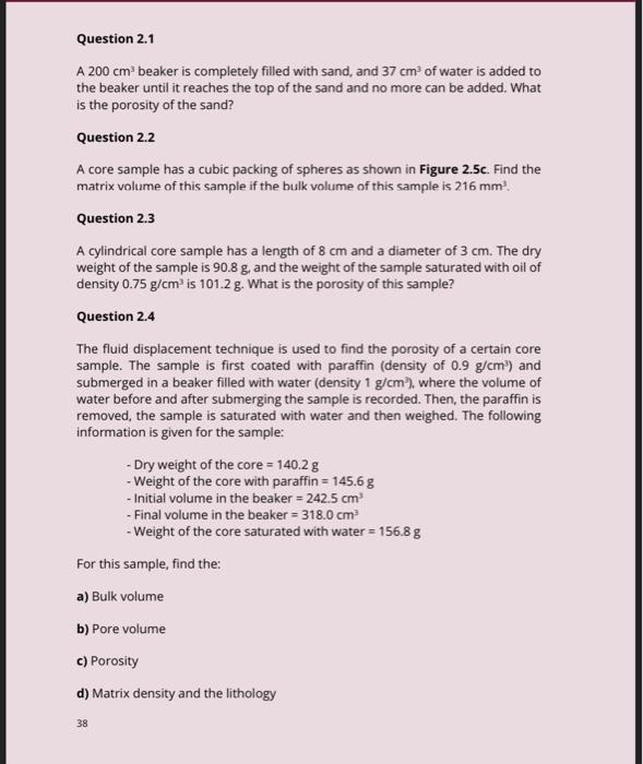 Solved Question 2.1 A 200 cm3 beaker is completely filled | Chegg.com
