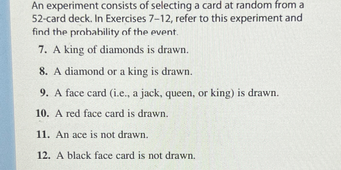 Solved An experiment consists of selecting a card at random | Chegg.com